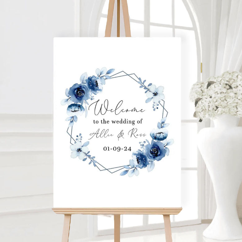 Blue Floral Wedding Welcome Sign – Dakota Gray Designs