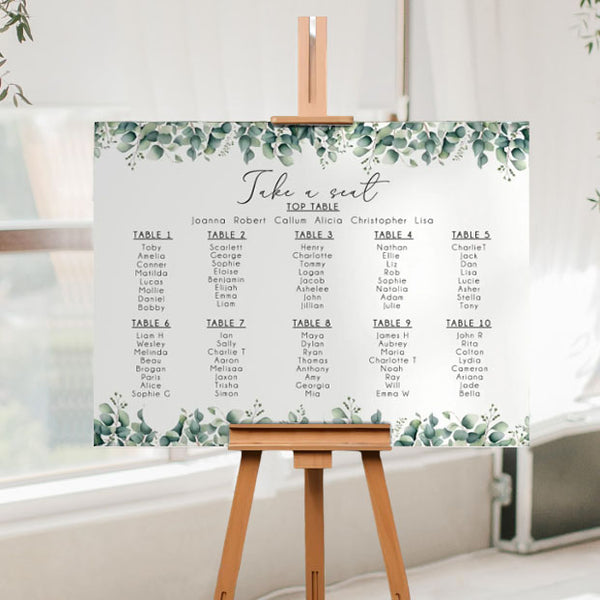 Personalised Eucalyptus Seating Plan - 1 to 10 tables – Dakota Gray Designs